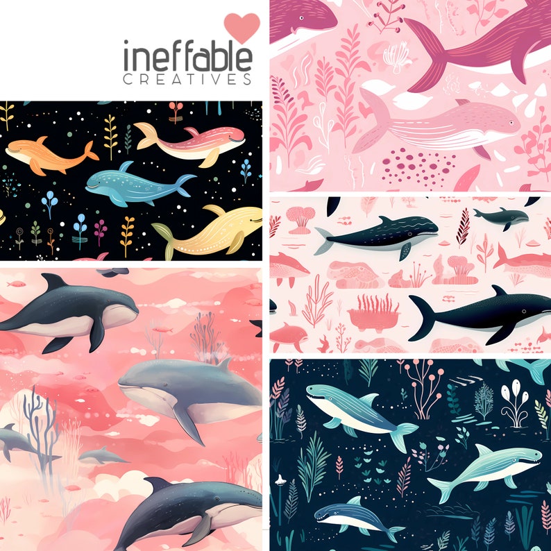 Whale Pattern Digital Paper: Seamless Scrapbook Patterns (JPG) - Etsy
