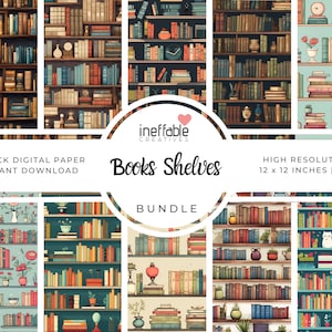 10 Seamless Book Shelf Patterns | Digital Paper Scrapbook Patterns ...
