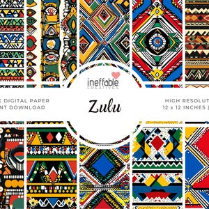 Zulu Themed Patterns | Digital Paper Scrapbook Patterns, Pattern Paper ...
