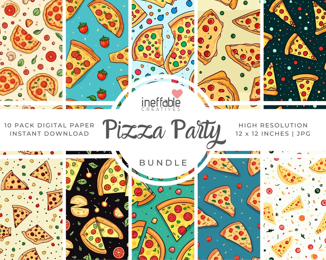 Pizza Party Seamless Pattern: Scrapbook Paper Backgrounds (digital ...
