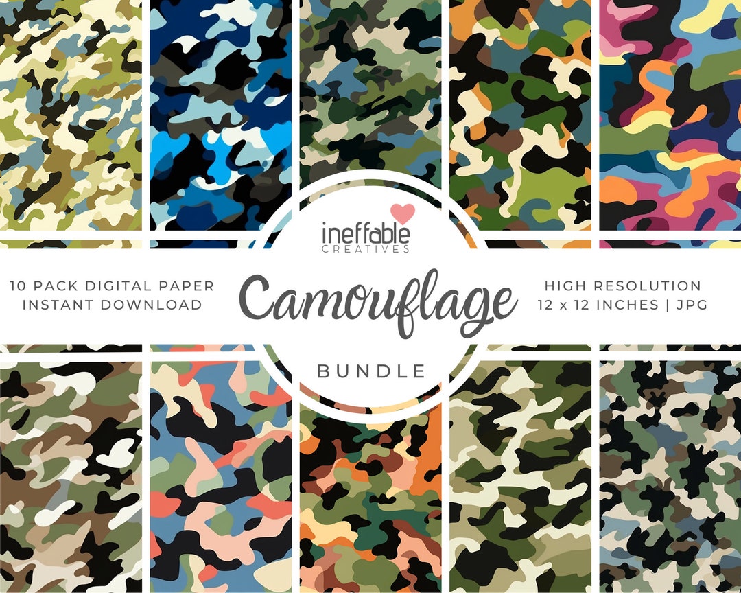 10 Seamless Camouflage Themed Patterns | Digital Paper Scrapbook ...