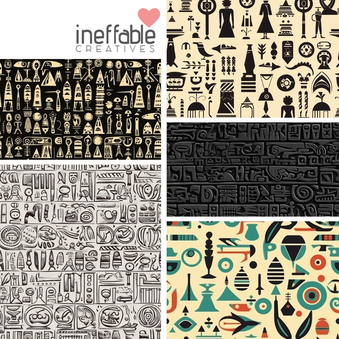 Hieroglyphic Patterns: 10 Seamless Digital Papers (3600x3600 JPG) - Etsy