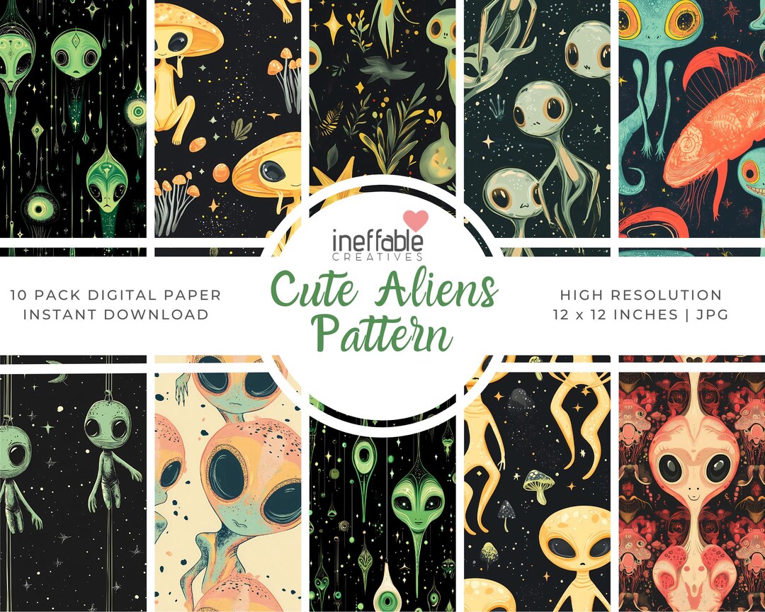 Cute Aliens Themed Patterns | Digital Paper Scrapbook Patterns, Pattern ...