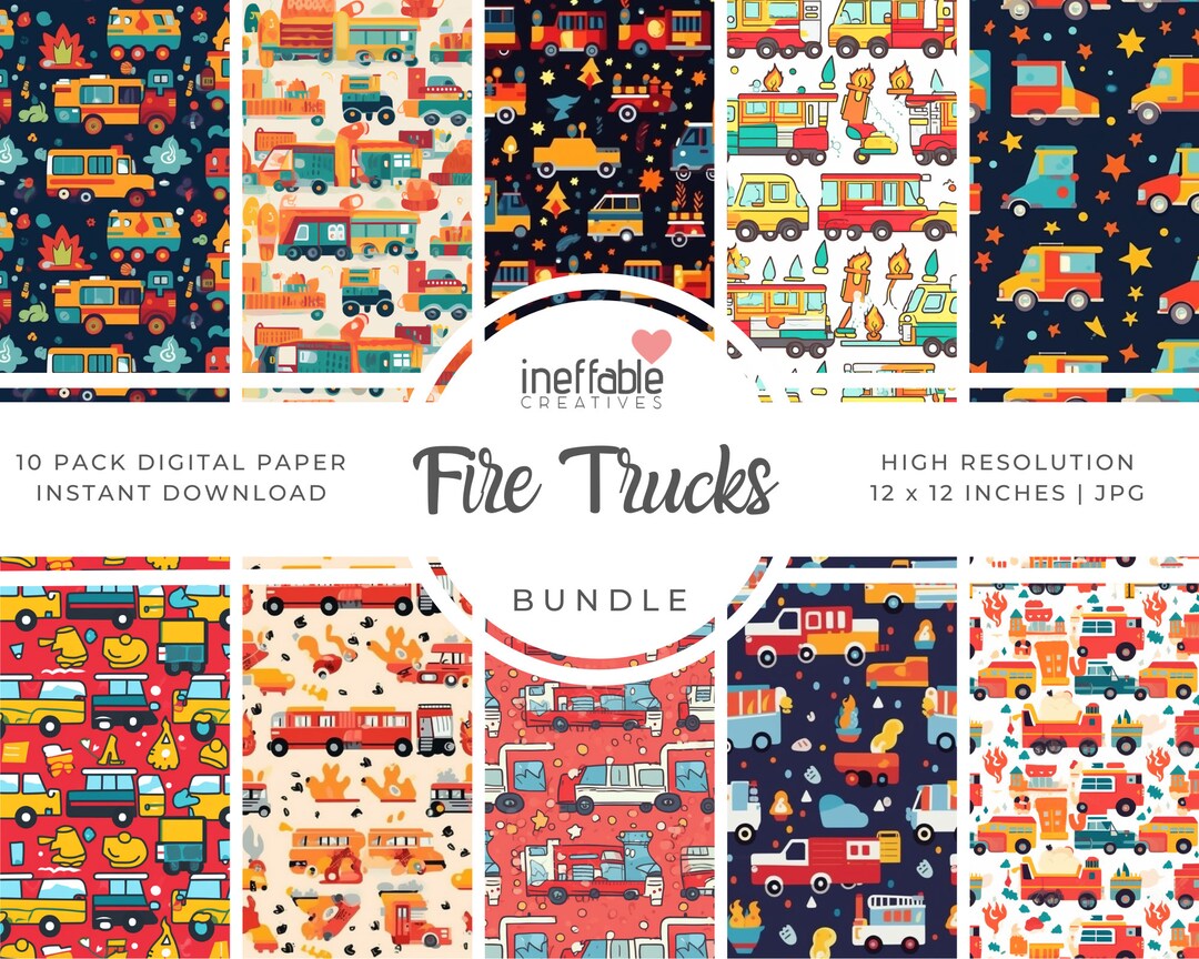 Fire Truck Pattern: 10 Seamless Digital Scrapbook Papers (digital ...
