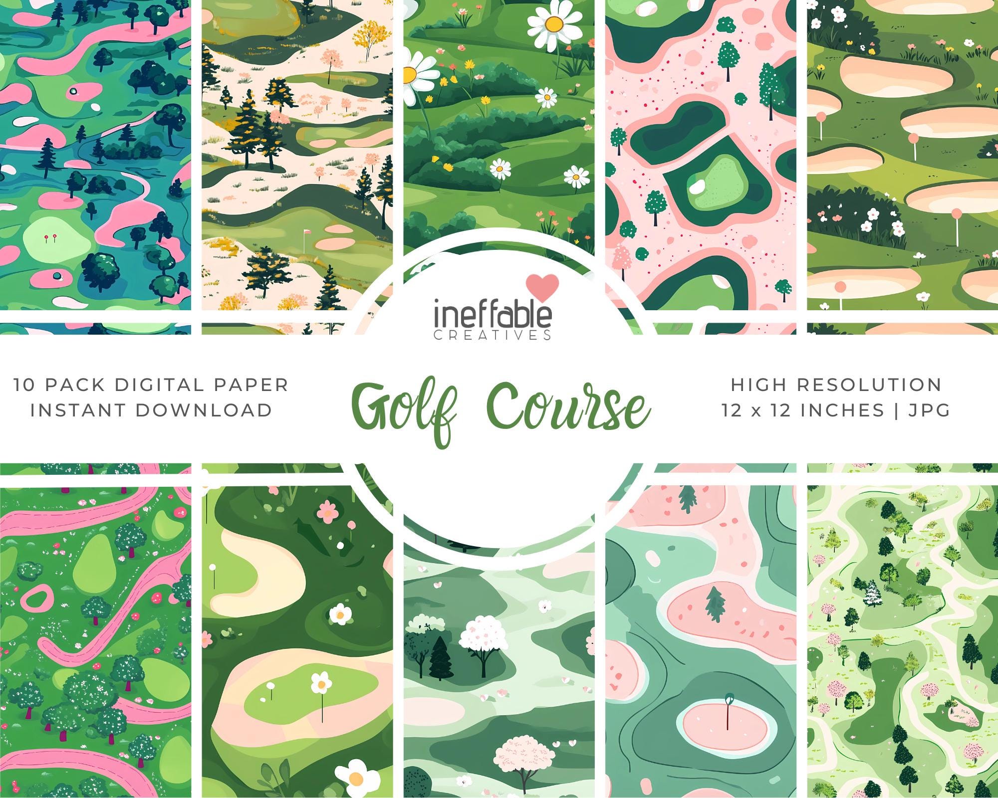 Golf Course Pattern Paper: Seamless Scrapbook Backgrounds (digital ...