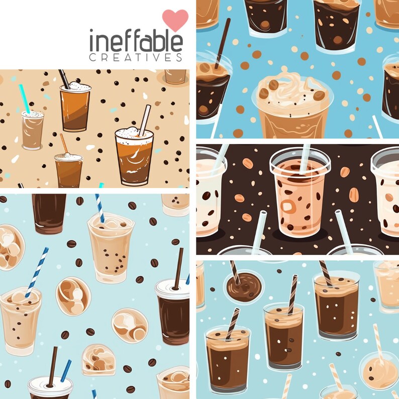 10 Seamless Iced Coffee Themed Patterns Digital Paper Scrapbook ...