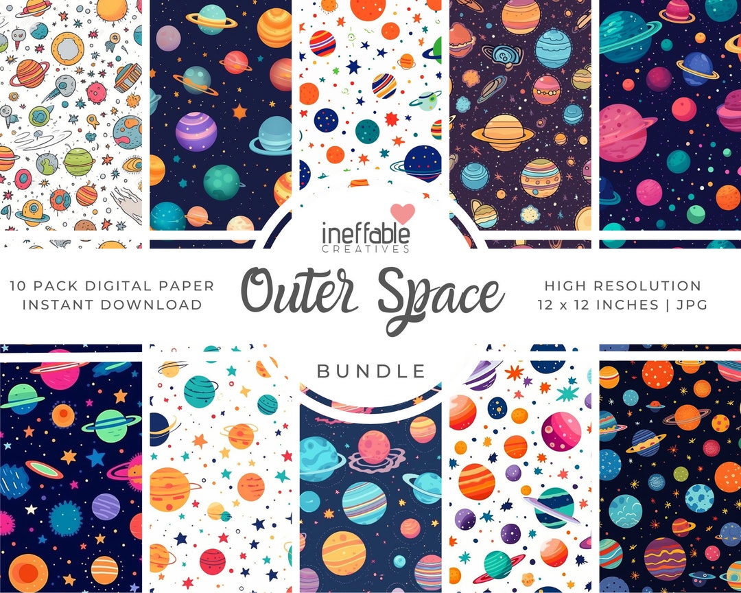 10 Seamless Outer Space Themed Patterns | Digital Paper Scrapbook ...