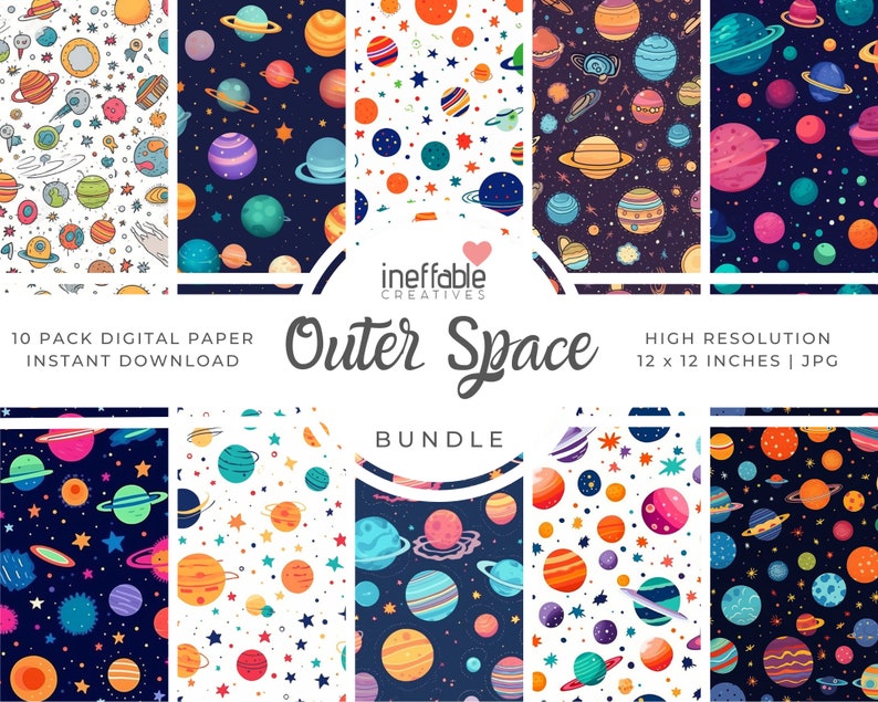 10 Seamless Outer Space Themed Patterns | Digital Paper Scrapbook ...