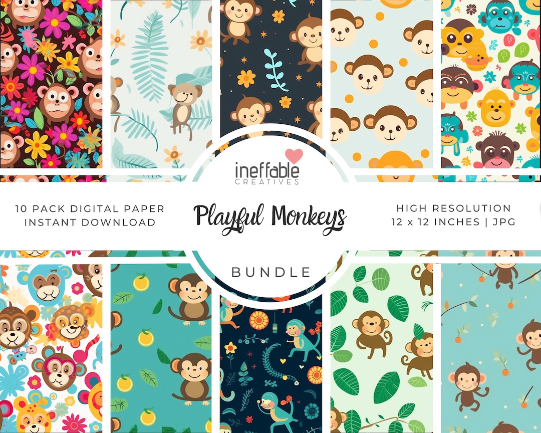 Playful Monkeys Seamless Pattern: Digital Paper Pack (digital Download ...