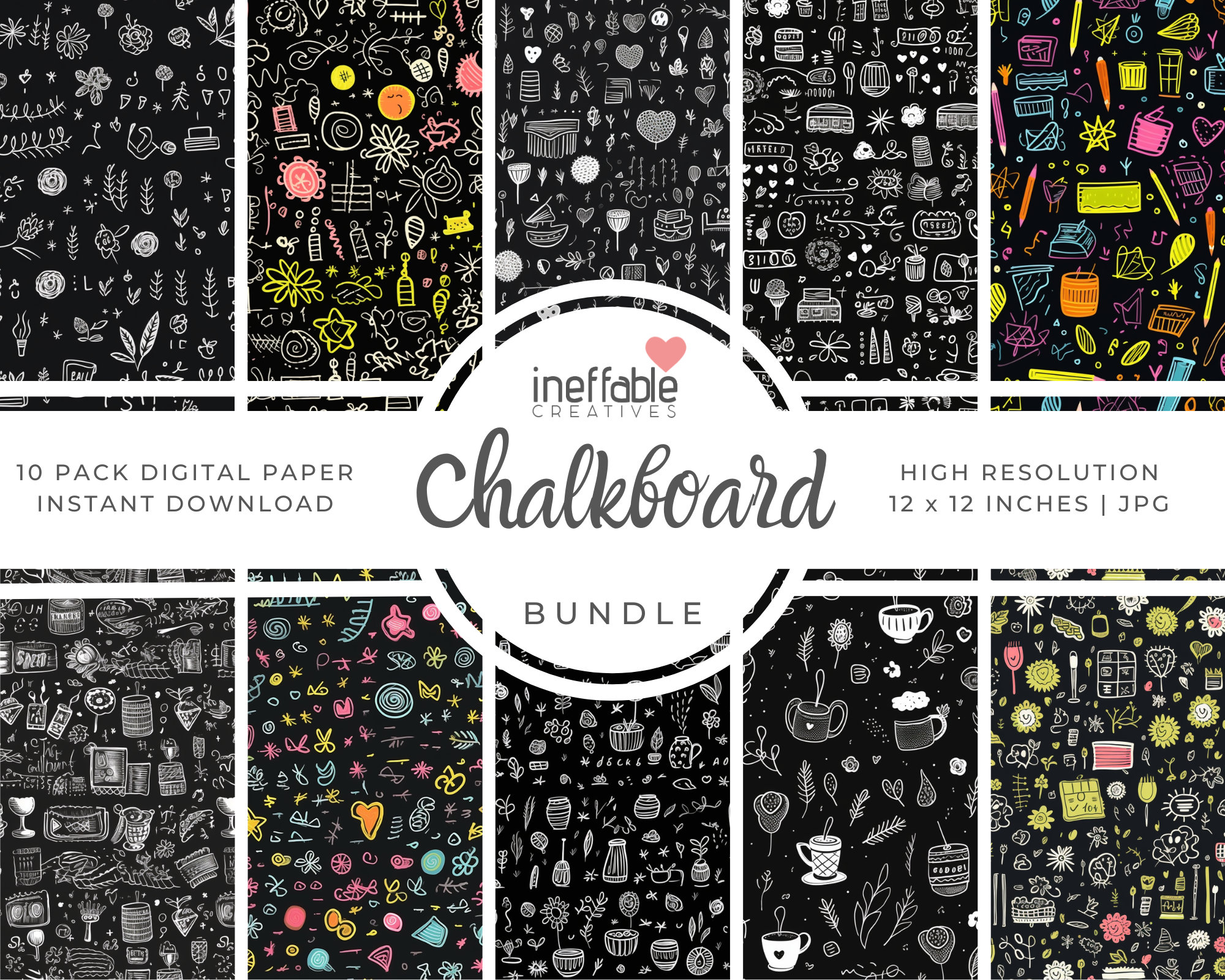 10 Seamless Chalkboard Themed Patterns | Digital Paper, Scrapbook ...
