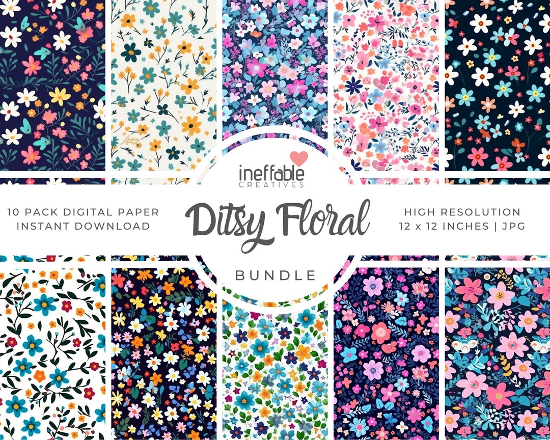 10 Seamless Ditsy Floral Themed Patterns | Digital Paper Scrapbook ...