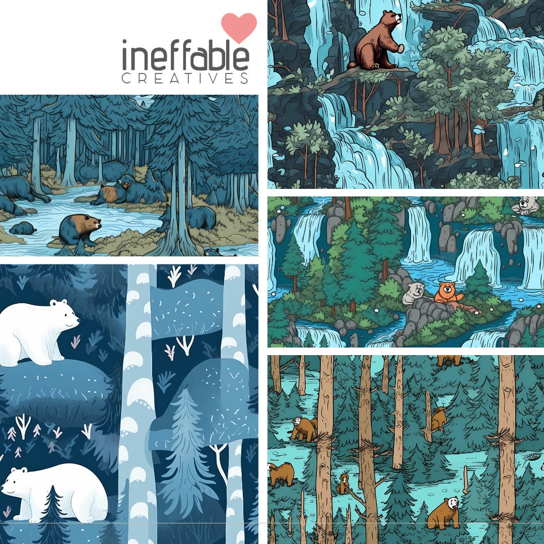 10 Seamless Teddy Bear Themed Patterns | Digital Paper Scrapbook ...