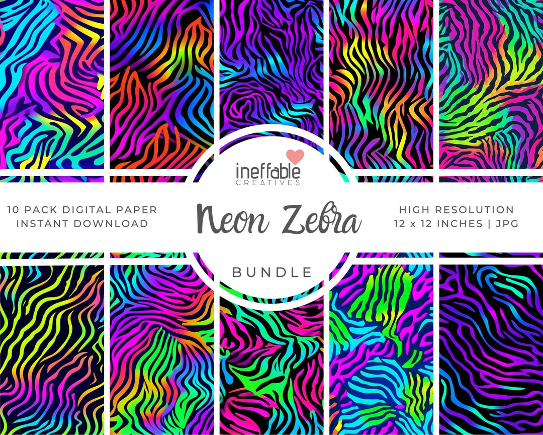 Neon Zebra Print: Seamless Pattern Digital Paper (JPG) - Etsy