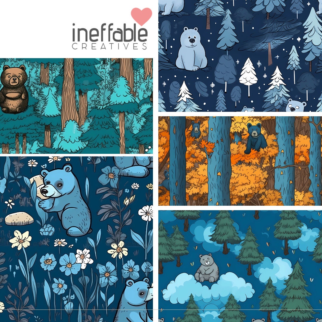 10 Seamless Teddy Bear Themed Patterns | Digital Paper Scrapbook ...
