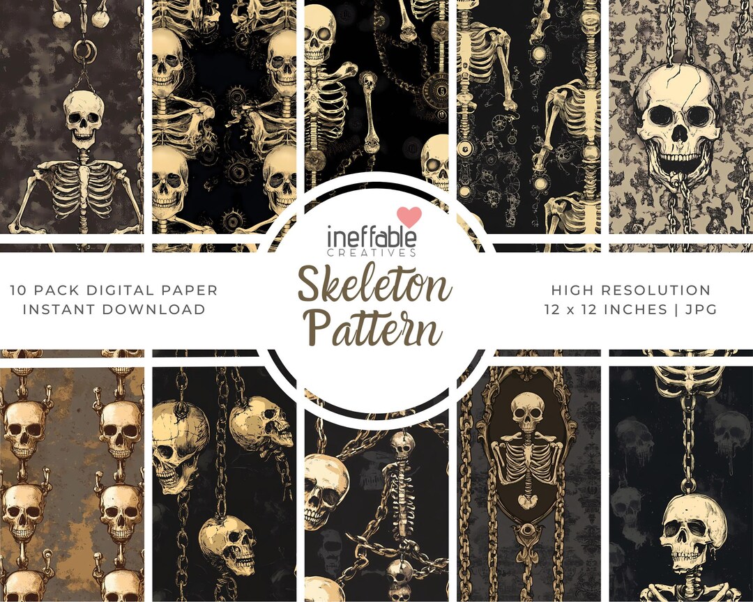 Skeleton Digital Paper | Spooky Seamless Patterns (digital Download) - Etsy
