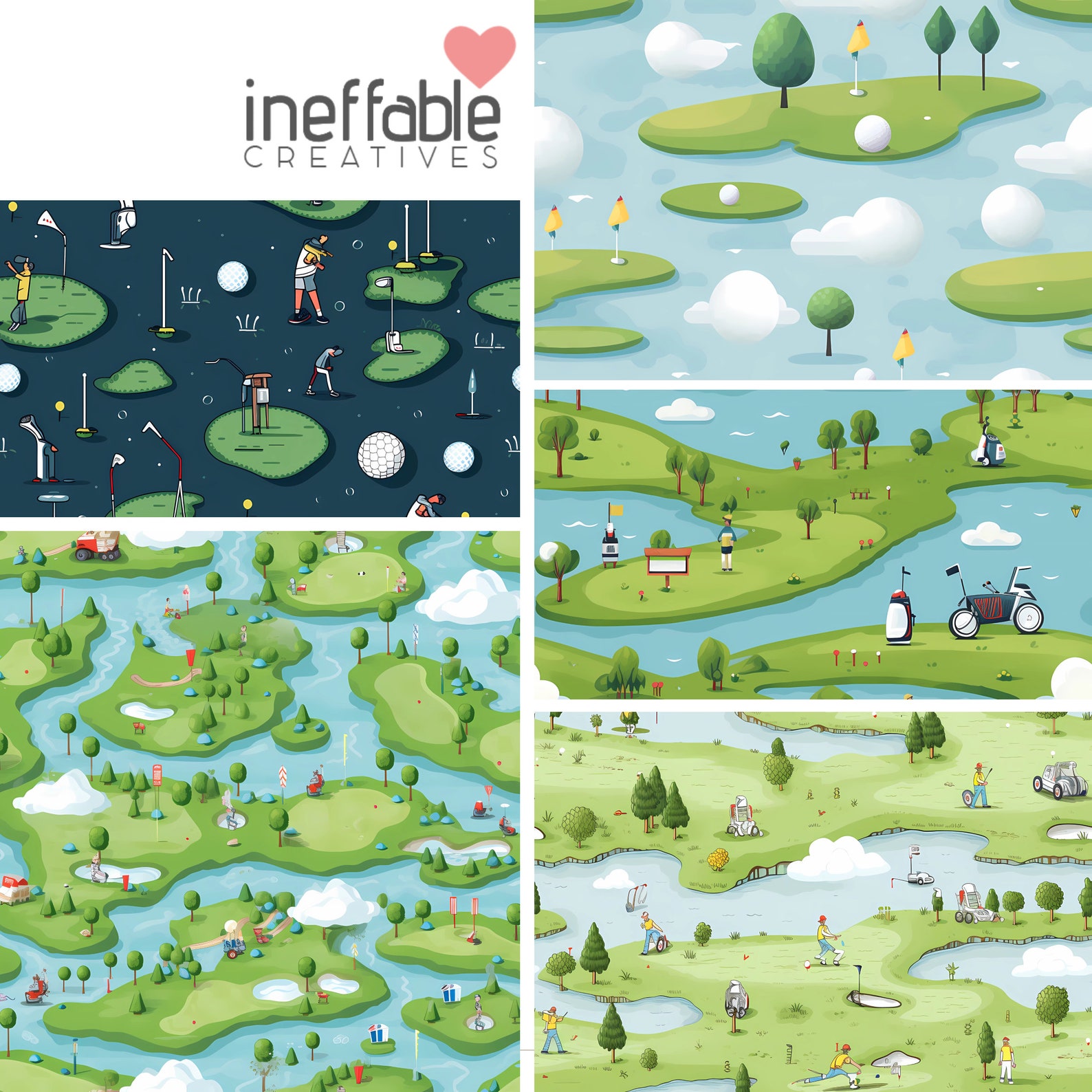 Golf Course Seamless Pattern: Digital Paper Pack (digital Download) - Etsy