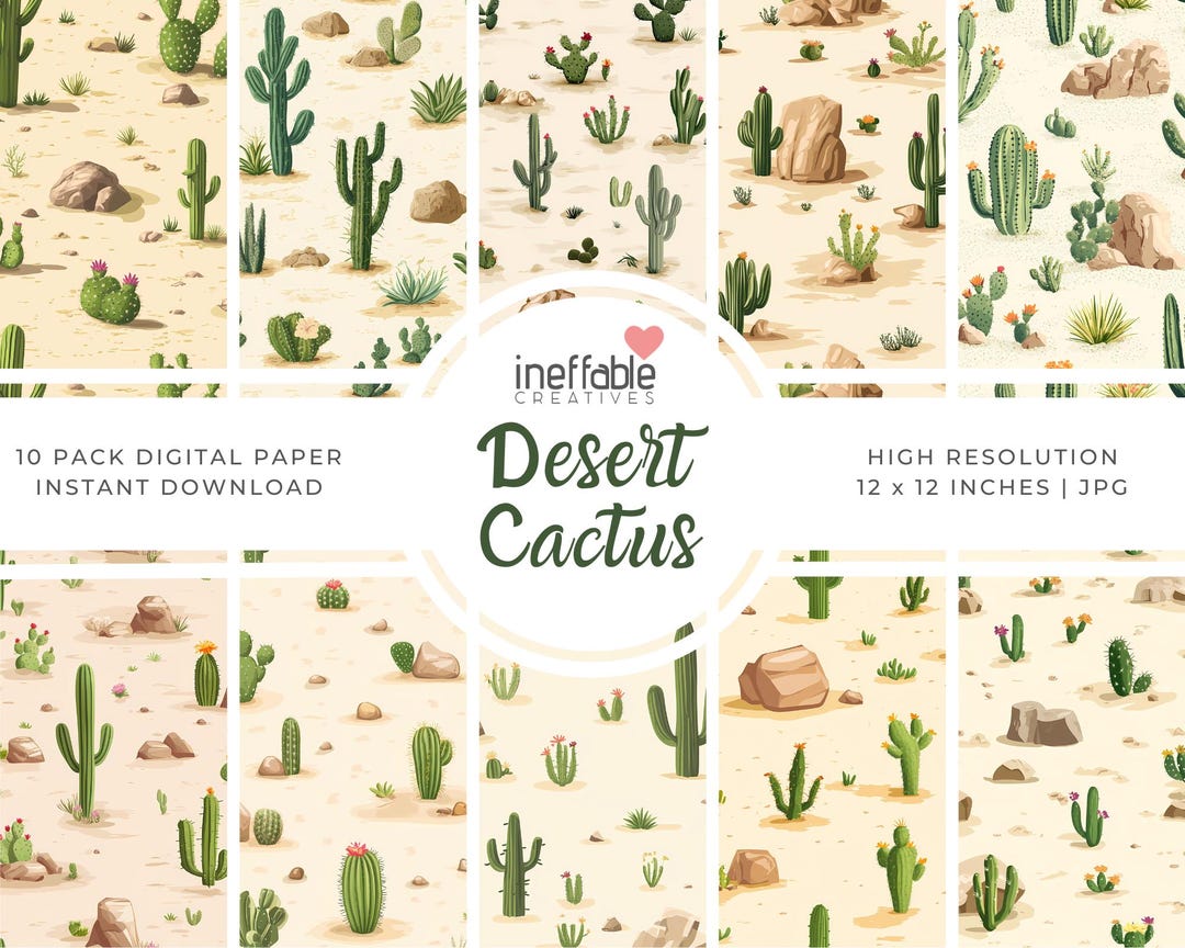 Desert Cactus Themed Patterns | Digital Paper Scrapbook Patterns ...