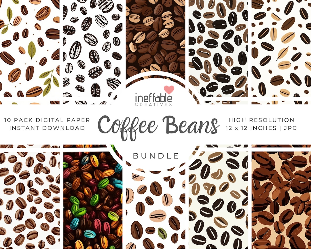 10 Seamless Coffee Beans Pattern | Themed Patterns | Digital Paper ...