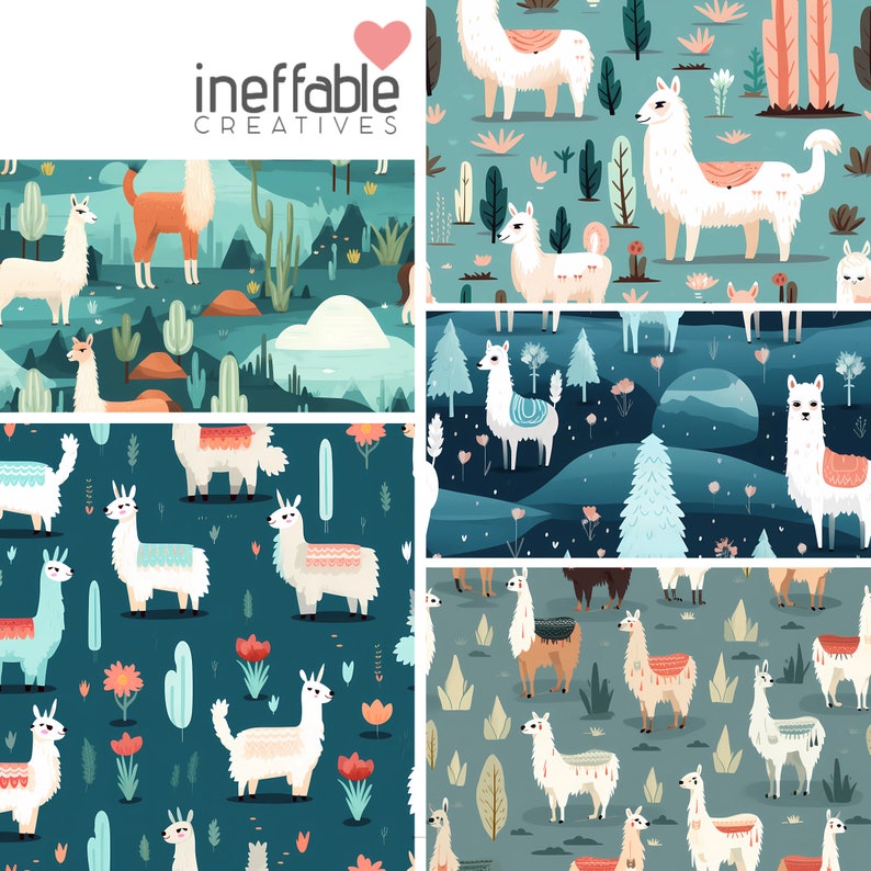 10 Seamless Llamas & Alpacas Patterns | Digital Paper Scrapbook ...