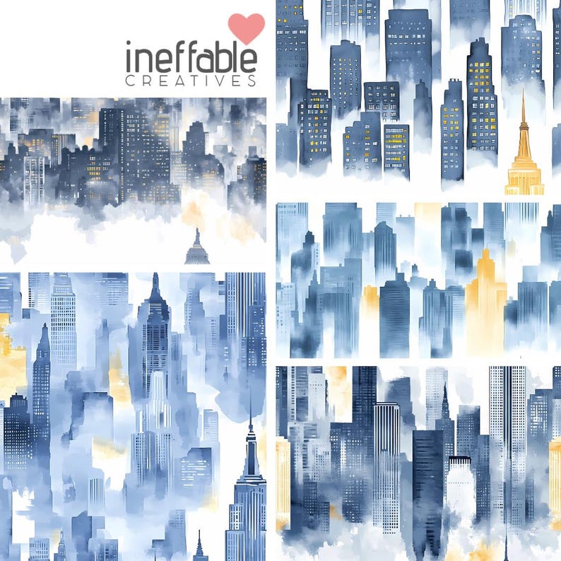 NYC Skyline Digital Paper: Seamless Scrapbook Patterns (digital ...