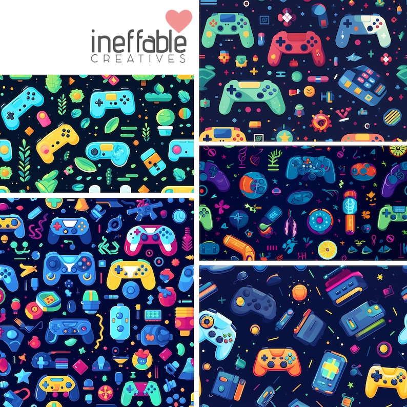 10 Seamless Gaming Inspired Patterns Digital Paper Scrapbook Patterns ...