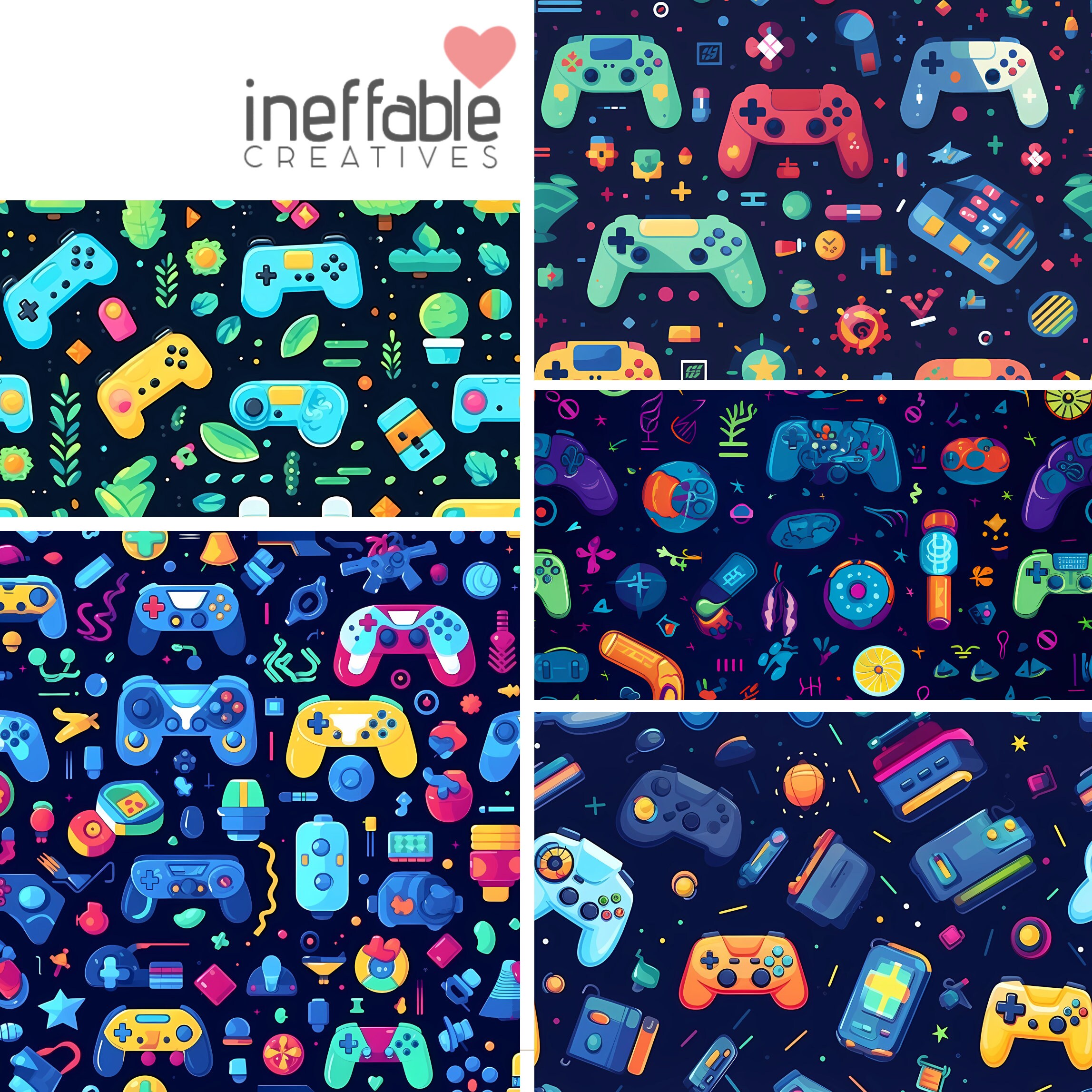 10 Seamless Gaming Inspired Patterns Digital Paper Scrapbook Patterns ...