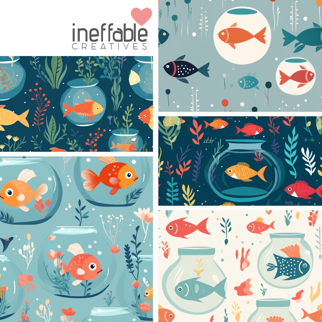 10 Seamless Fish Bowl Themed Patterns Digital Paper Scrapbook Patterns ...