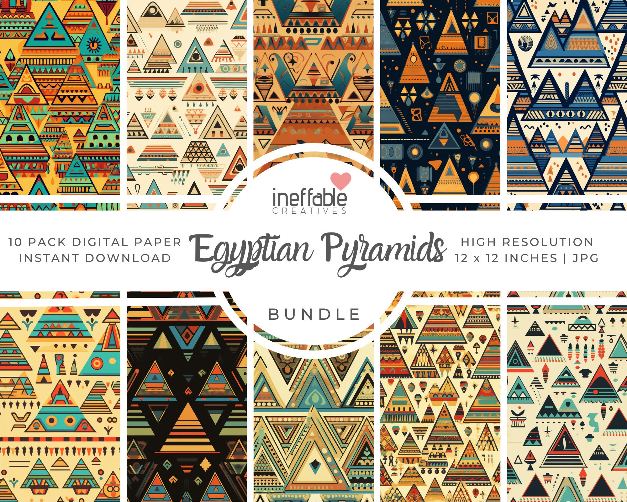 10 Seamless Egyptian Pyramids Themed Patterns | Digital Paper ...