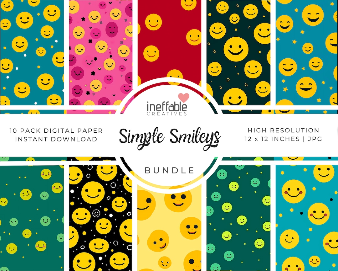 10 Seamless Simple Smileys Themed Patterns | Digital Paper Scrapbook ...