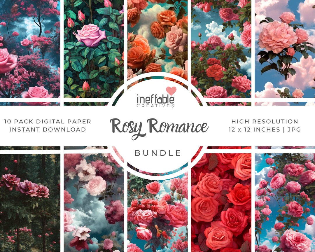 10 Seamless Rosy Romance Themed Patterns | Digital Paper Scrapbook ...
