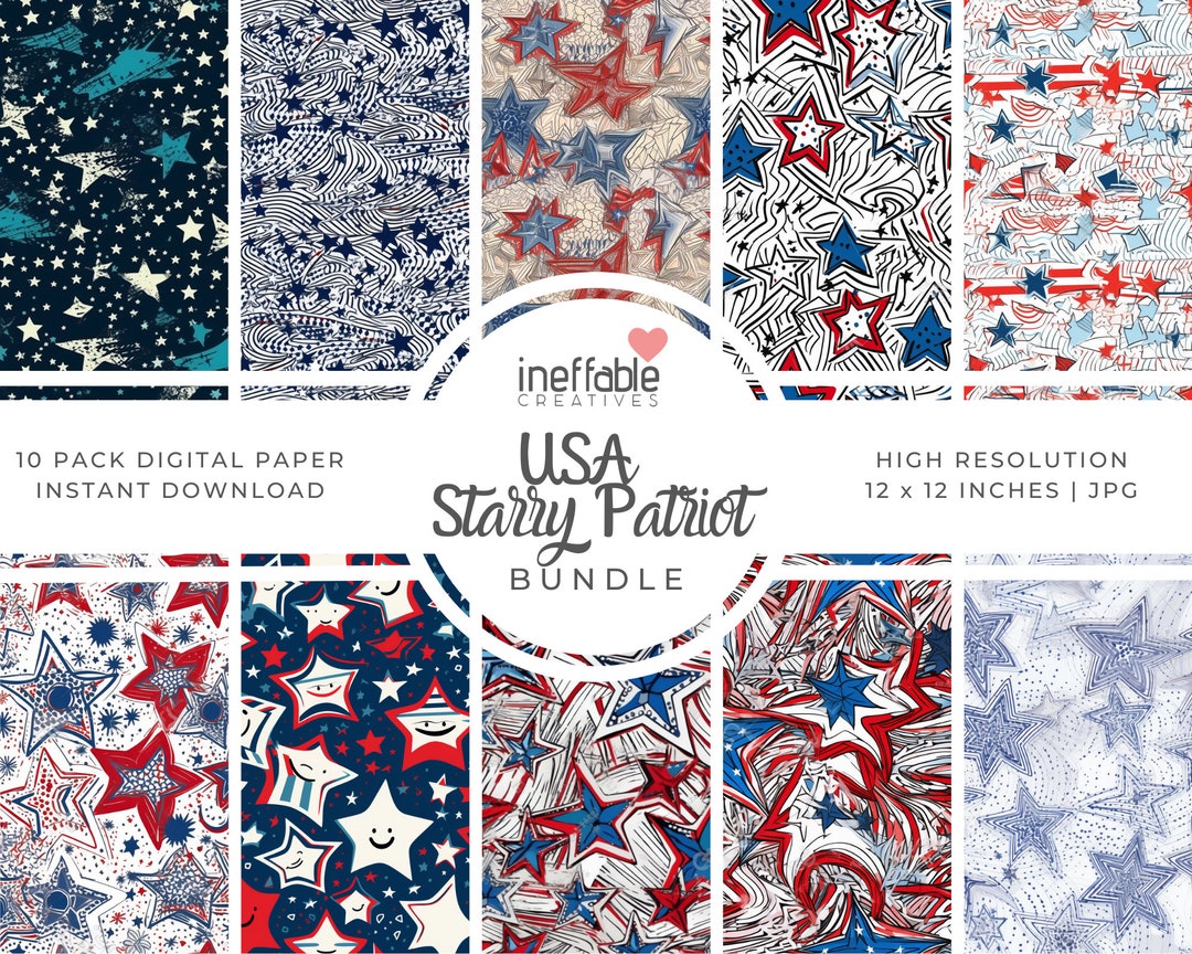 USA Starry Patriot Patterns: Seamless Digital Paper (digital Download ...