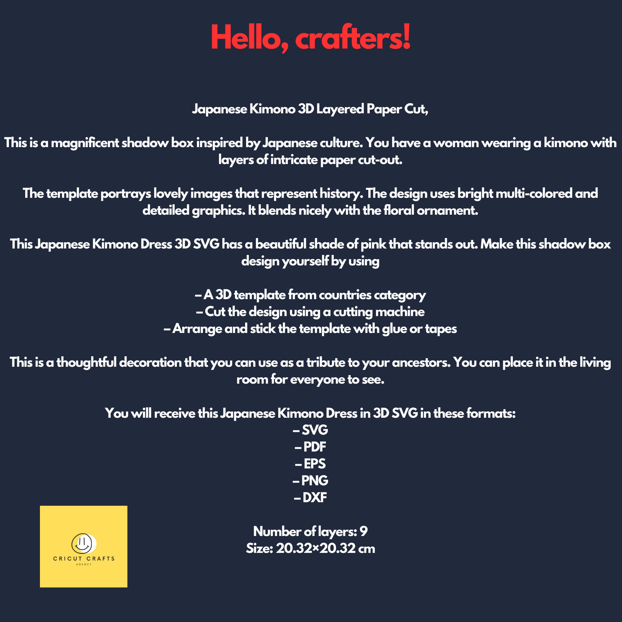 Japanese Kimono 3D Shadow Box SVG, 3D Paper Cut Shadow Box Template ...