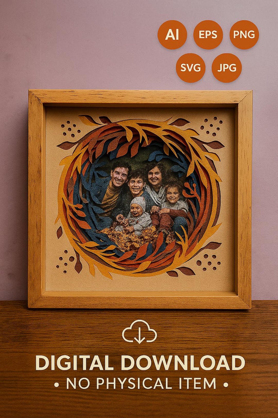 3D Family Shadow Box SVG, Family Photo Frame SVG, 3D Fall Wreath Shadow ...