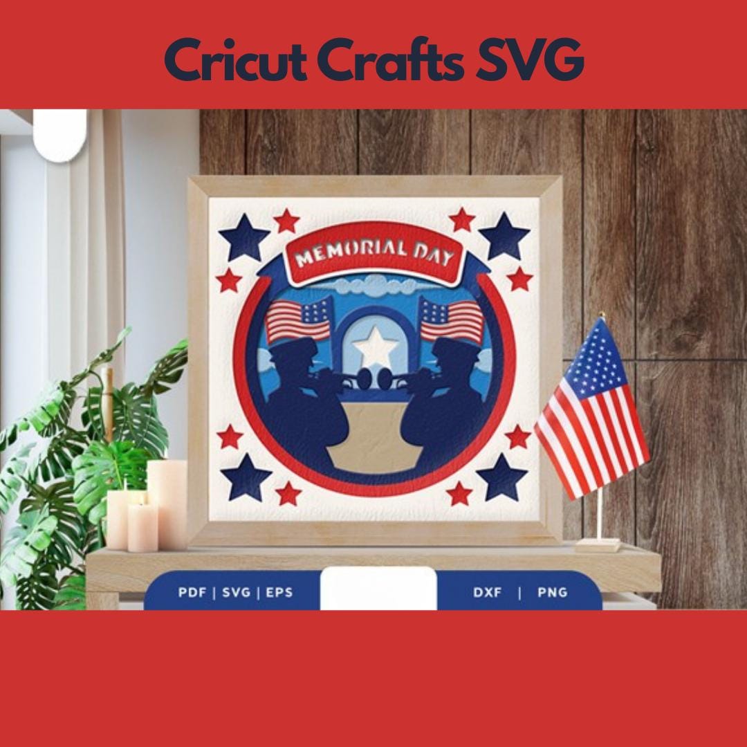 Memorial Day 3D Paper Cut Light Box SVG, Patriotic Layered Shadow Box ...