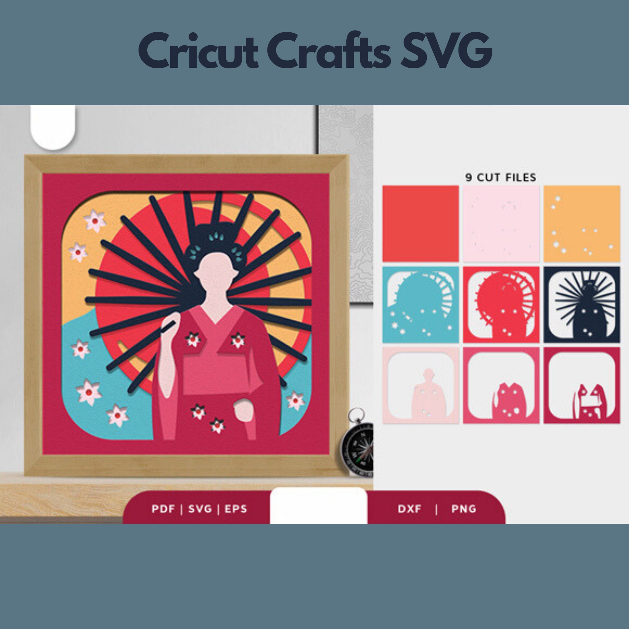 Japanese Kimono 3D Shadow Box SVG, 3D Paper Cut Shadow Box Template ...