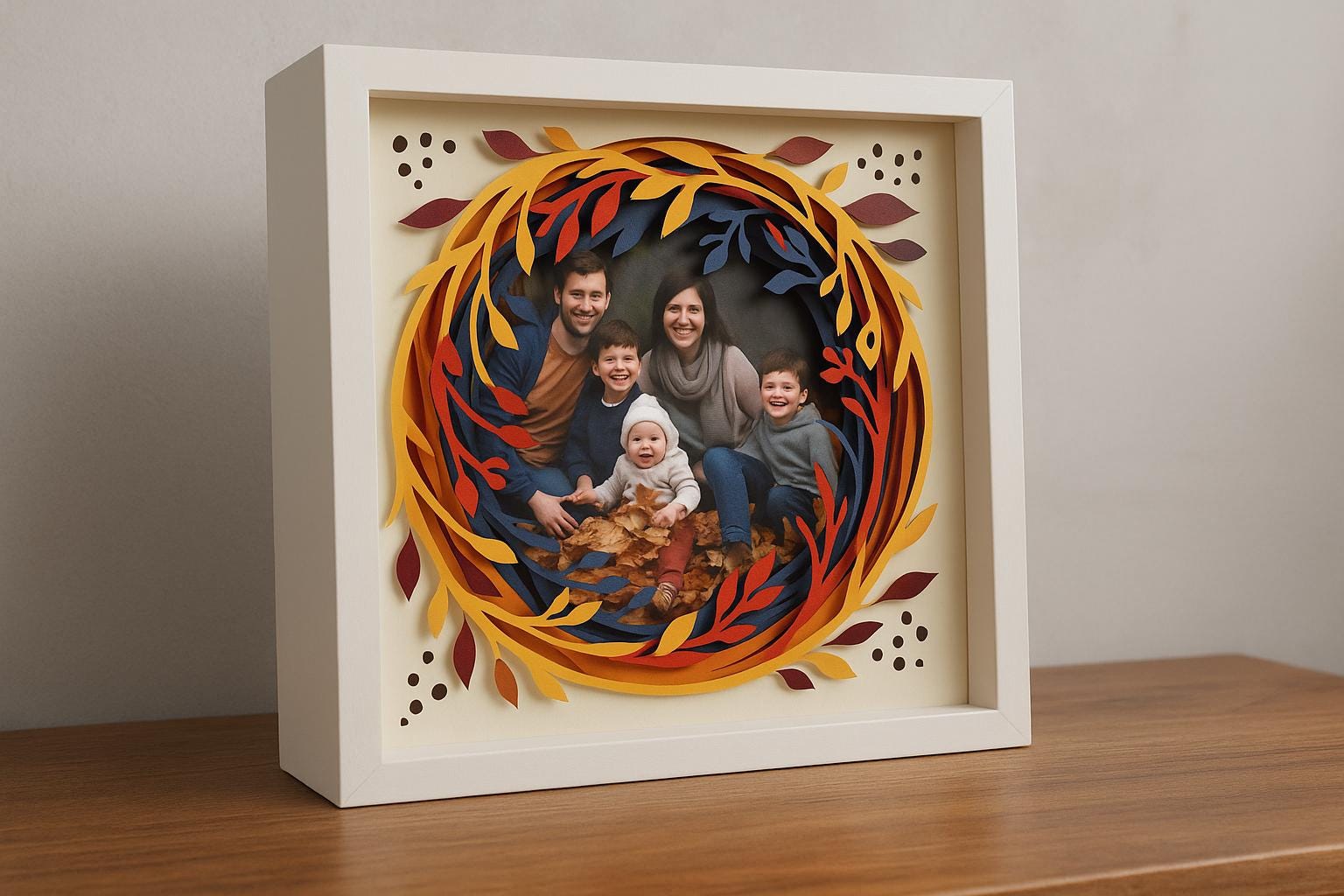 3D Family Shadow Box SVG, Family Photo Frame SVG, 3D Fall Wreath Shadow ...