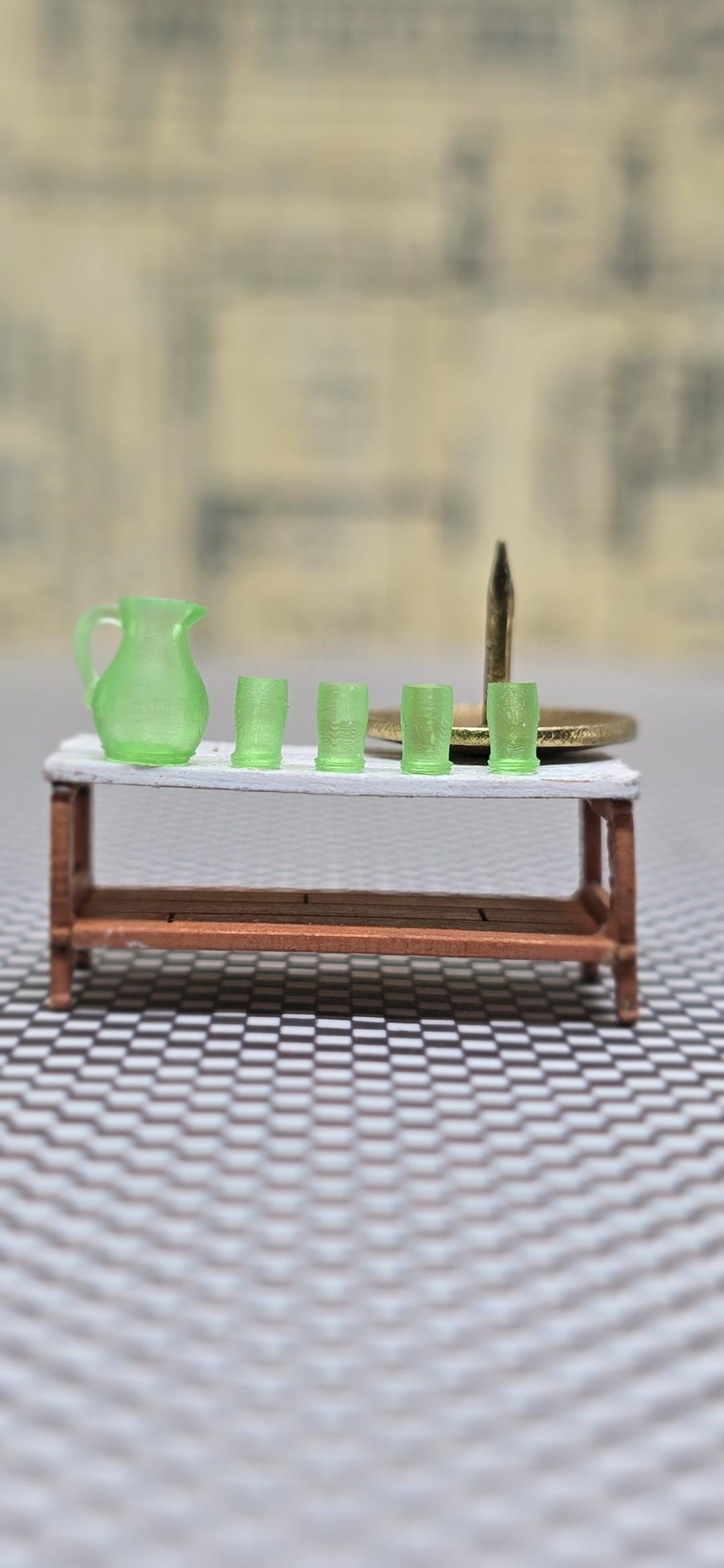 1/48th or Quarter Scale Miniature- Green Translucent Pitcher Jug With 4 ...