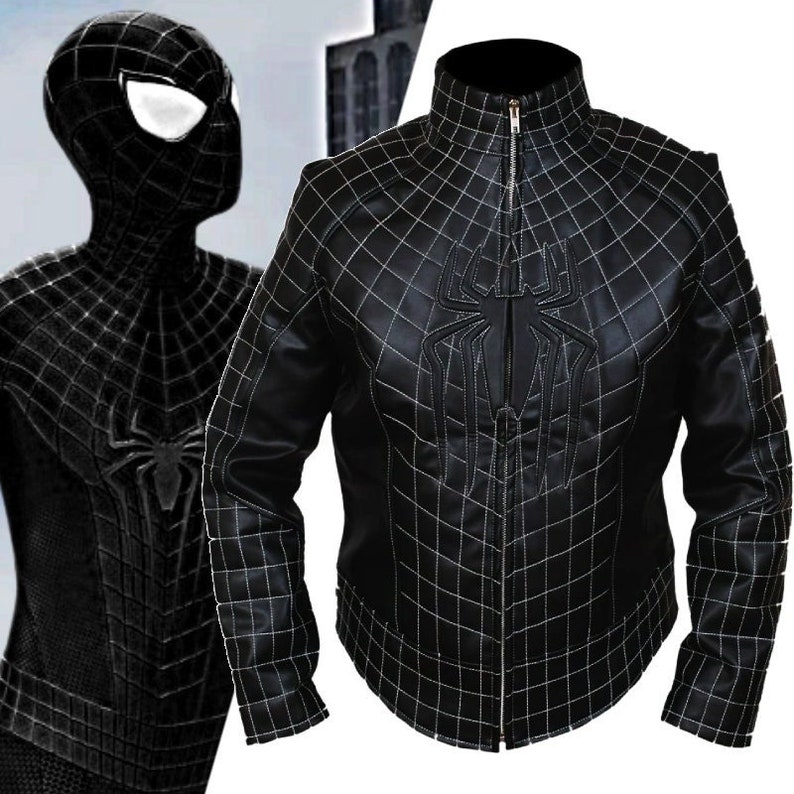 Inspired by the Amazing Spiderman Black Leather Jacket With Embossed ...
