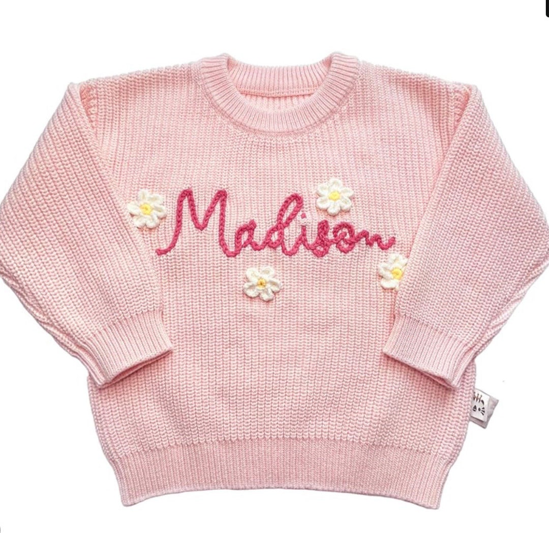 Personalized Hand Embroidered Baby and Toddler Sweaters Pink - Etsy