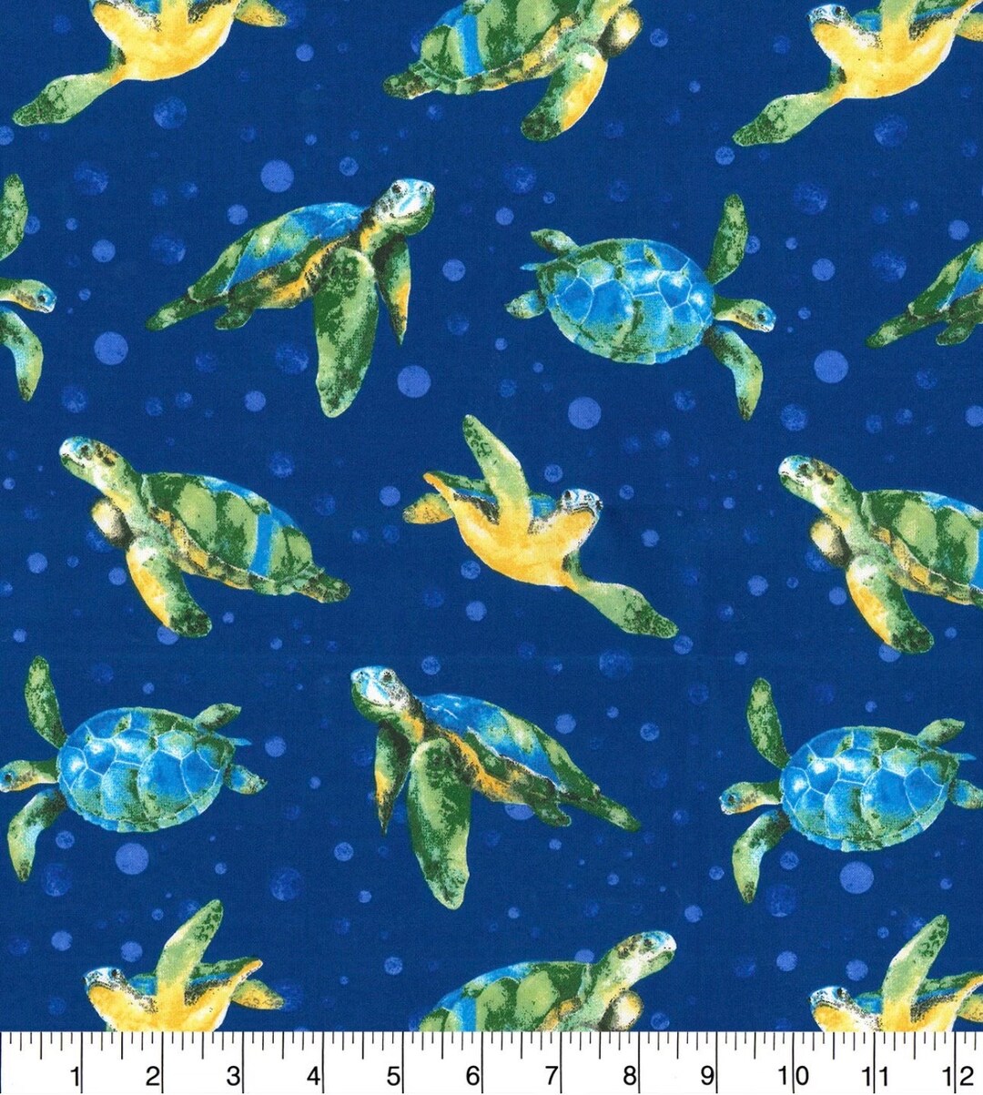 Sea Turtles Animal Green and Blue Fabric 1/2 Yard Fabric - Etsy