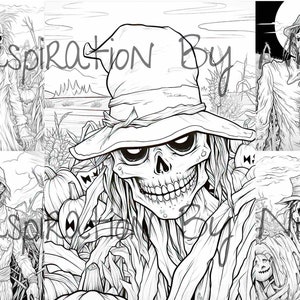 Spooky Scarecrow Field Coloring Book, 20 Greyscale Adult & Kids ...