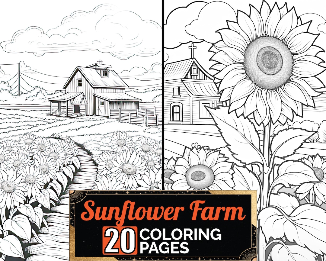 Sunflower Farm Coloring Book, 20 Detail Floral Greyscale Adult & Kids ...