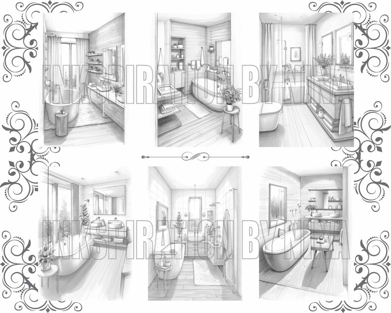 Cozy Scandinavian Bathroom Coloring Pages, 20 Premium Coloring Sheets ...