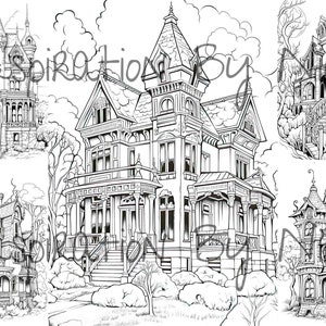 Creepy Haunted Mansion Coloring Book, 21 Greyscale Adult & Kids Detail ...