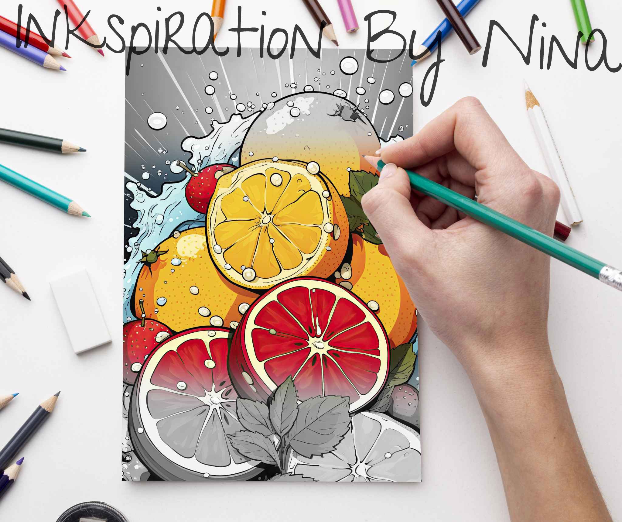 Pop Art Fruit Coloring Book 24 Greyscale Adult & Kids Detail - Etsy