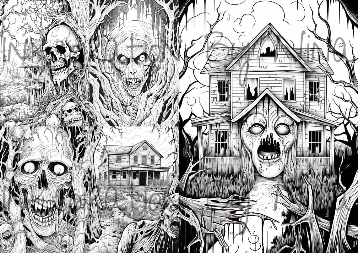 Terrifying Undead Zombies Halloween Coloring Pages 25 Premium - Etsy