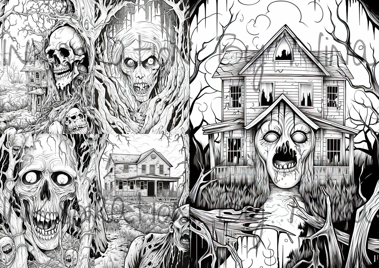 Terrifying Undead Zombies Halloween Coloring Pages 25 Premium - Etsy