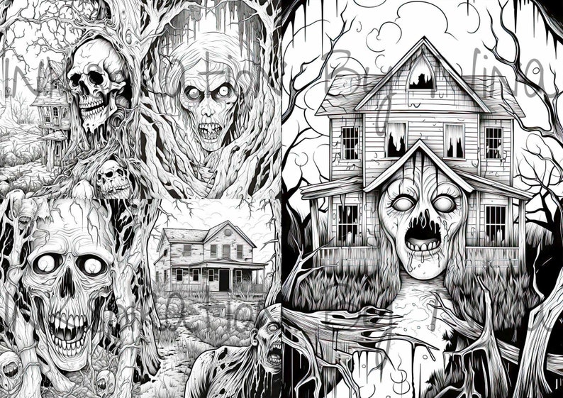 Terrifying Undead Zombies Halloween Coloring Pages 25 Premium - Etsy