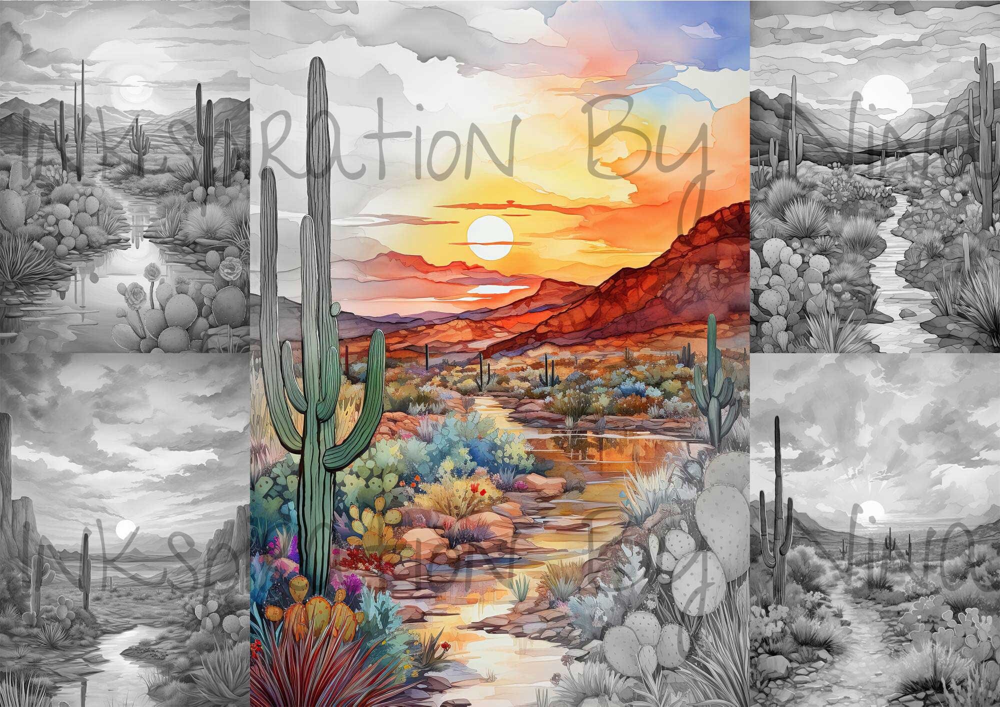 Arizona Desert Sunset Coloring Pages, 20 Premium Coloring Sheets ...