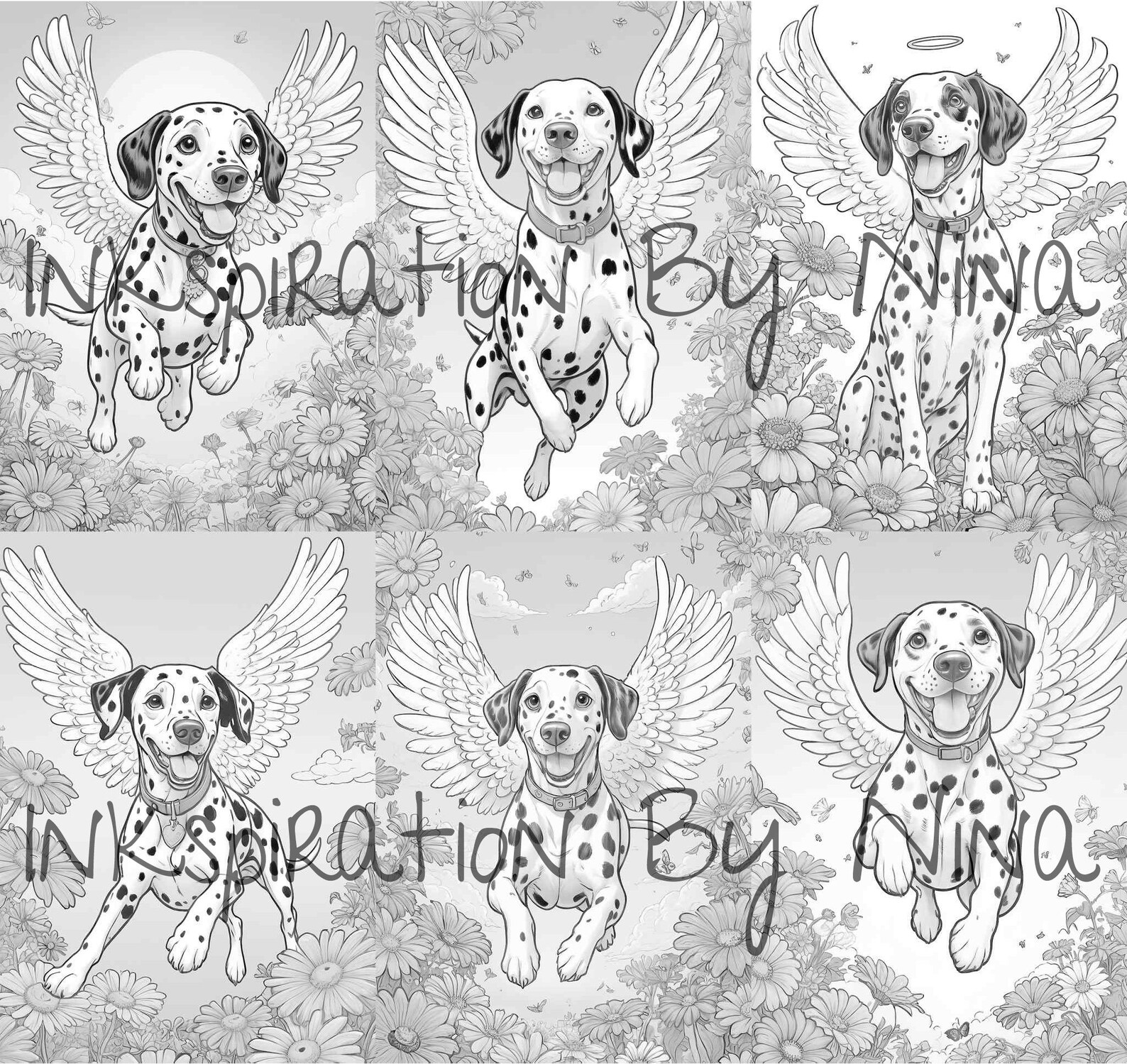 Dalmatian Angel With Wings Coloring Book, 48 Detail Greyscale Adult ...